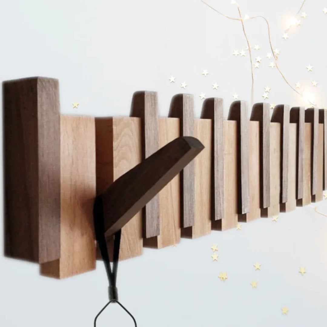 Solid Wood Wall Mounted Piano Coat Rack, Easy to Install, Flip Down ...