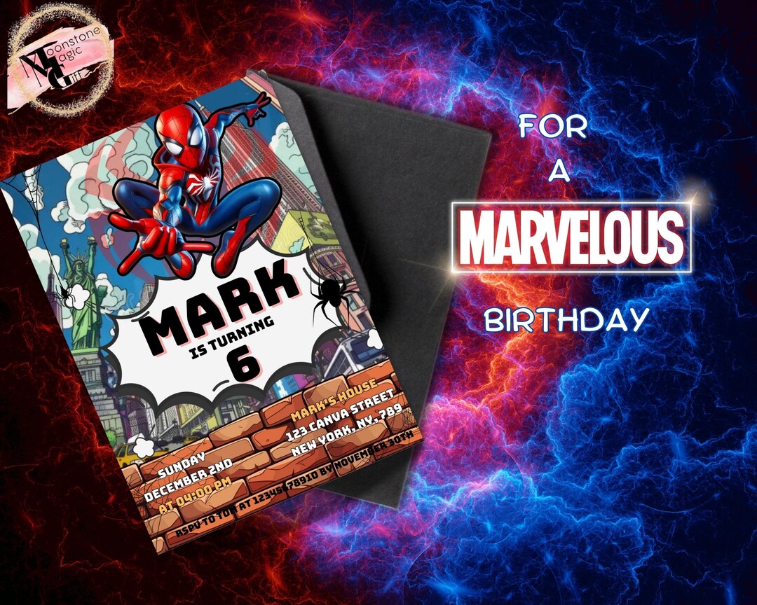 SPIDER-MAN, Birthday Invitation, Spider, Canva, Free, Editable, Spider ...