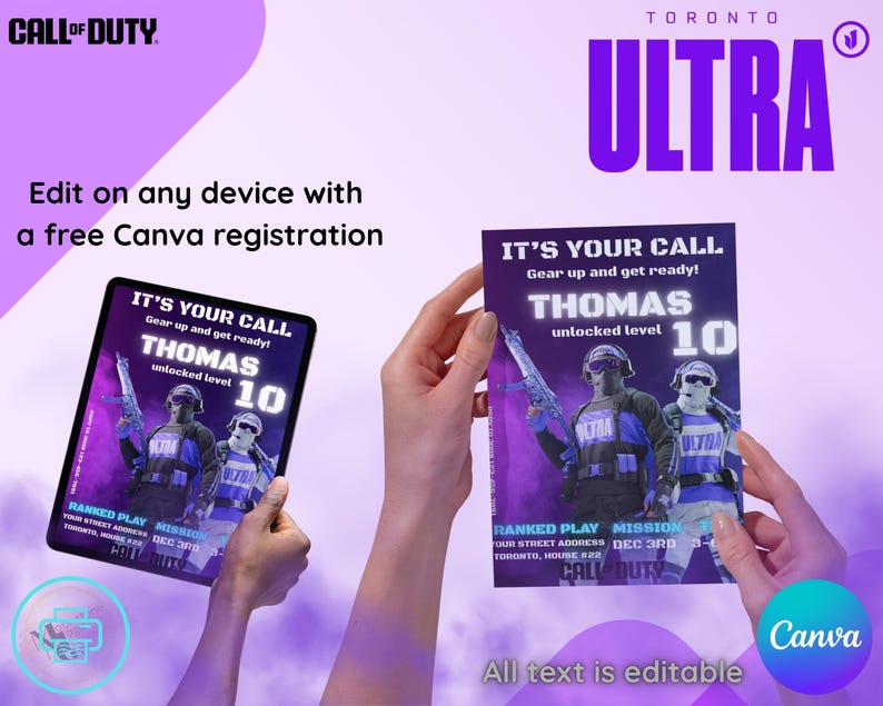 Editable Call of Duty Birthday Invite, Gamer Birthday Invitation,video ...