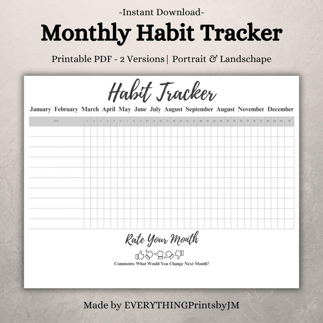 12-month Habit Tracker | Printable Planner Templates | Monthly Goal ...