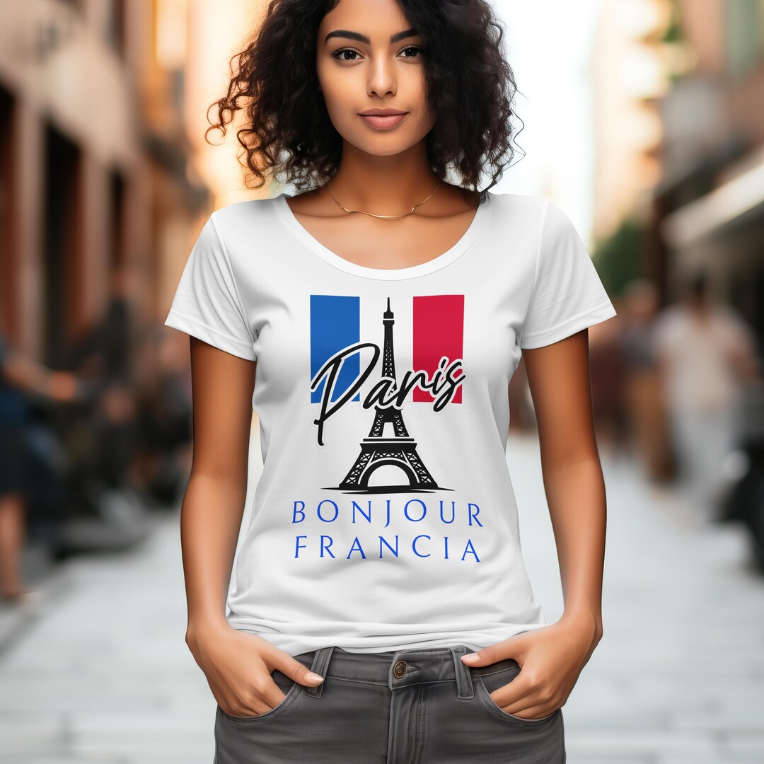 Paris Eiffel Tower T-shirt: Bonjour Francia Graphic Tee - Etsy