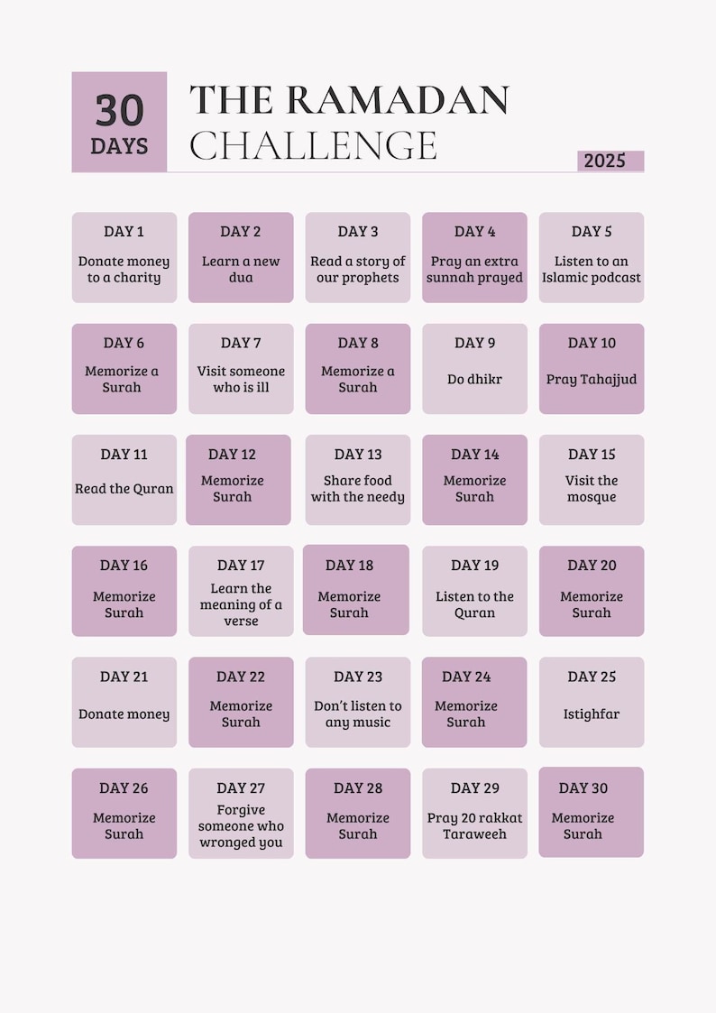 Template Pink Ramadan Challenges - Etsy