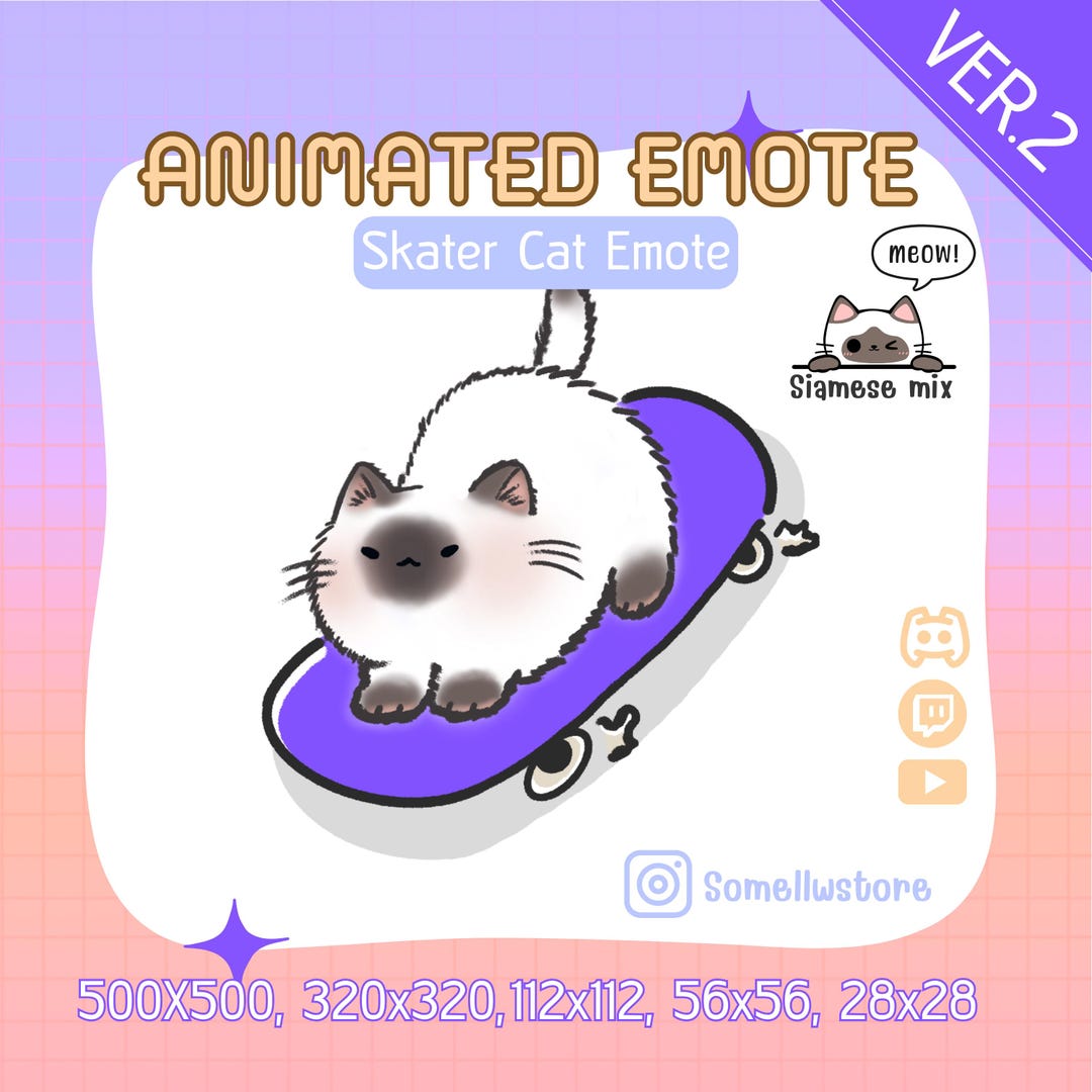 Animated Skater Cat Emote: Twitch, Discord, Youtube (PNG & GIF) - Etsy