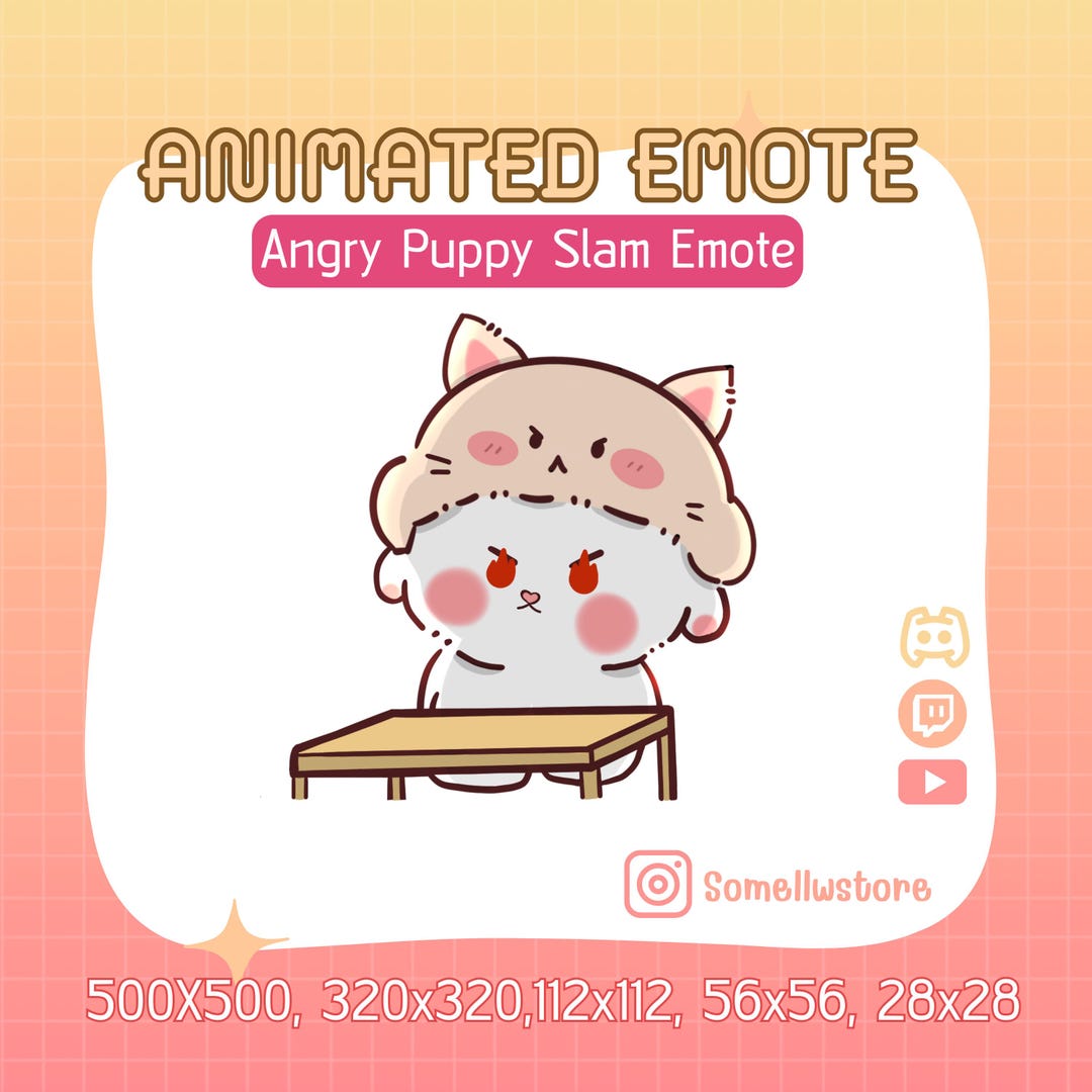 Animated Emote Angry Puppy Slamming Table / Kawaii Chibi Puppy Emote ...
