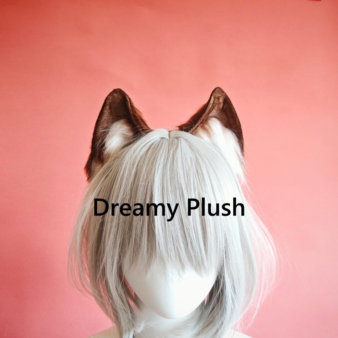 Furry Brown/white Cat Ear Headband,cosplay Animal Ears,kawaii Animal ...