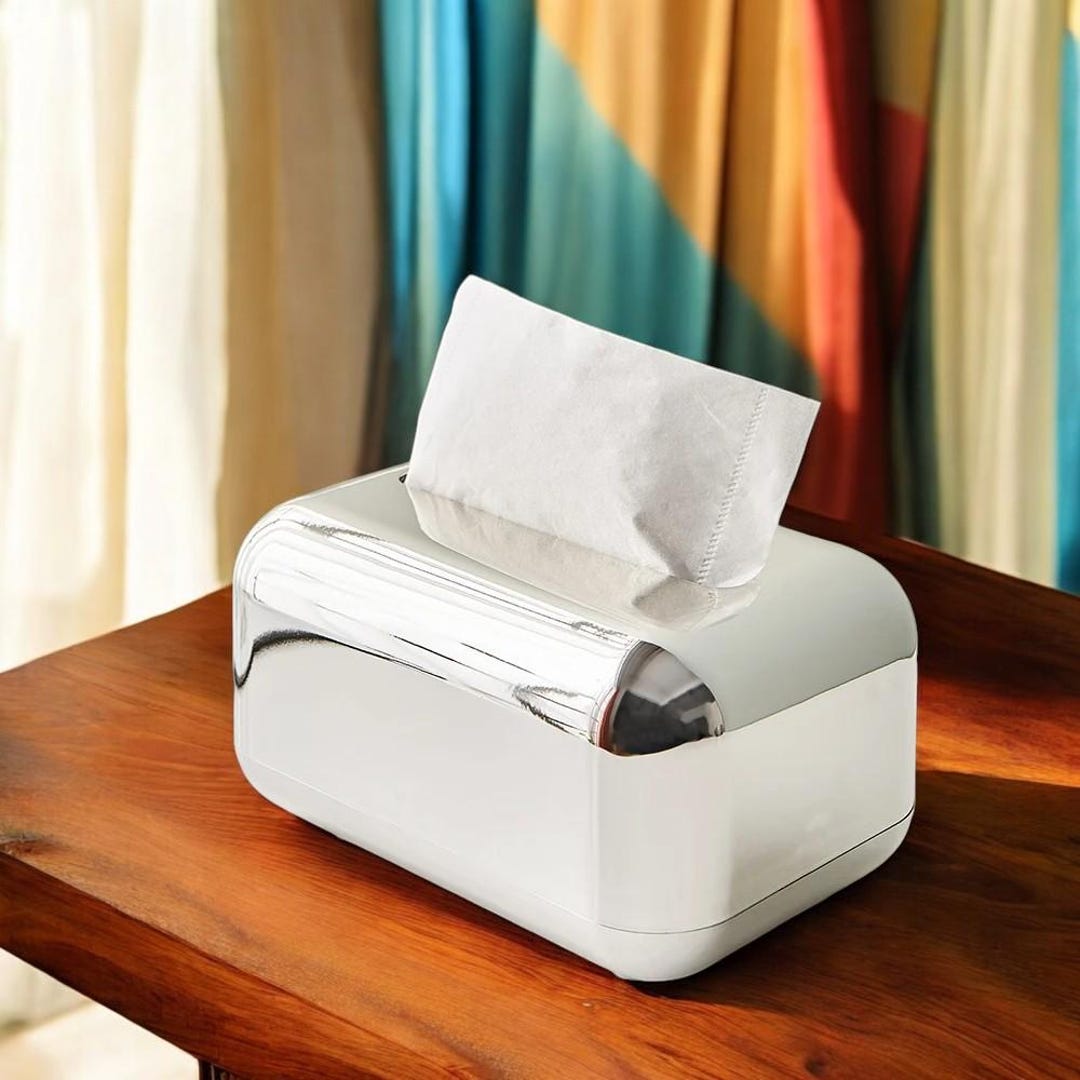 Luxury Silver Tissue Box With Spring Function – Modern & Elegant Tissue ...