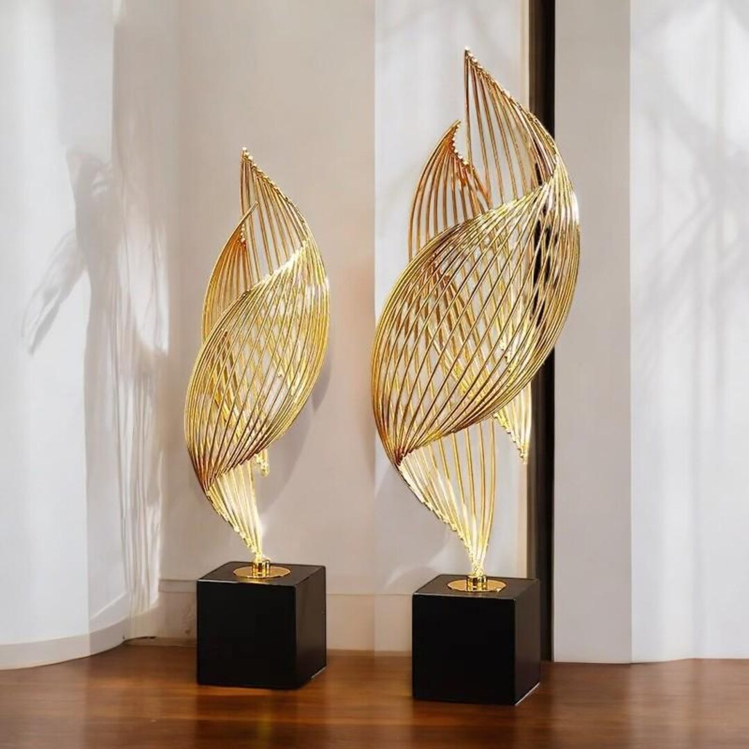Luxury Gold Wire Sculpture – Modern Abstract Metal Art – Statement Home ...