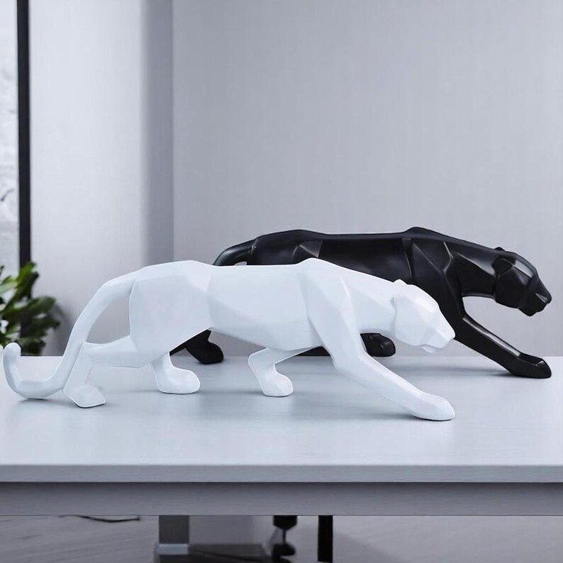 Panther Statue Animal Figurine, Abstract Geometric Resin Leopard ...