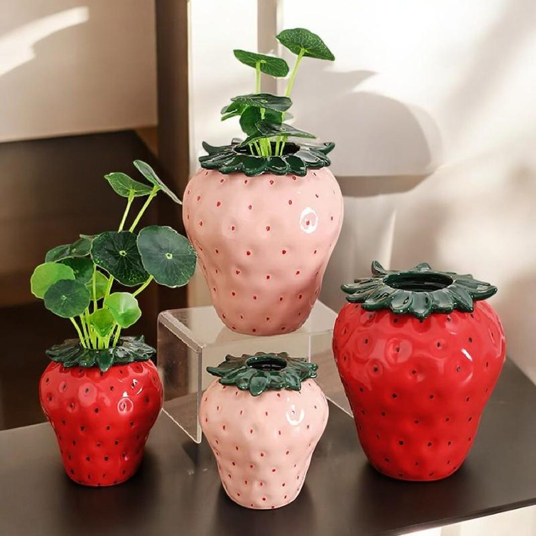 Strawberry-shaped Ceramic Vase – Cute Fruit Decor for Home & Office - Etsy