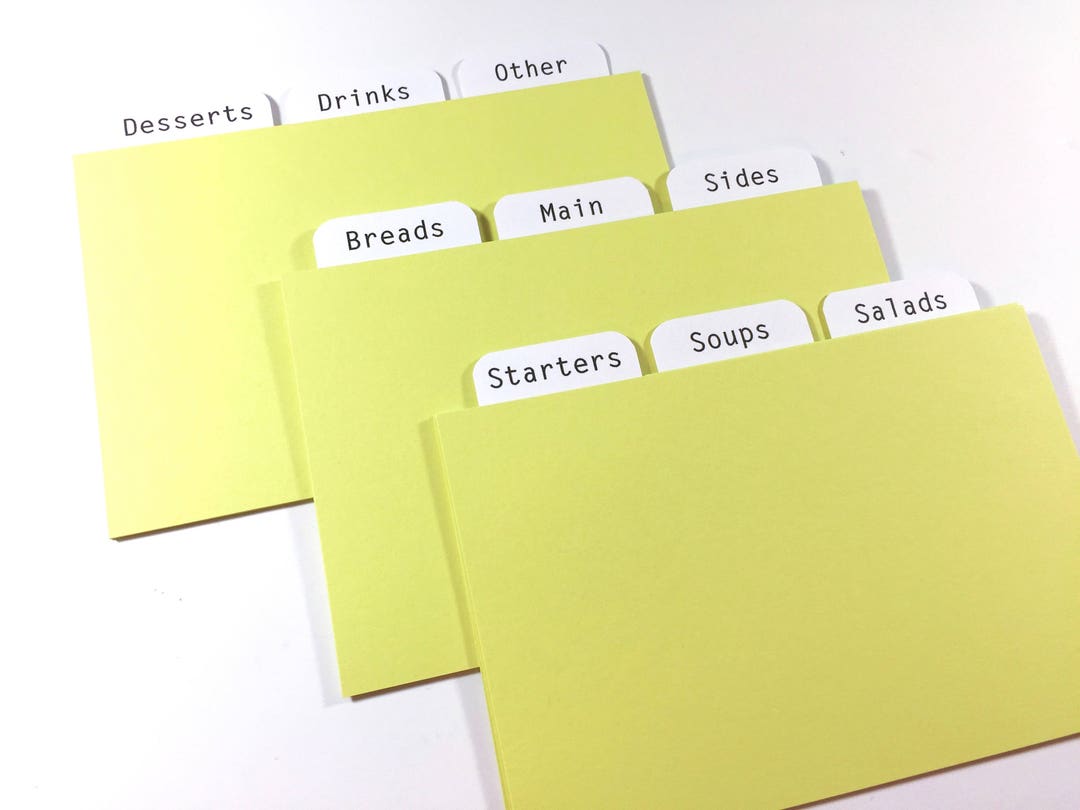 Citron Recipe Card Dividers 4x6 or 3x5 - for Recipe Boxes/cards - Etsy