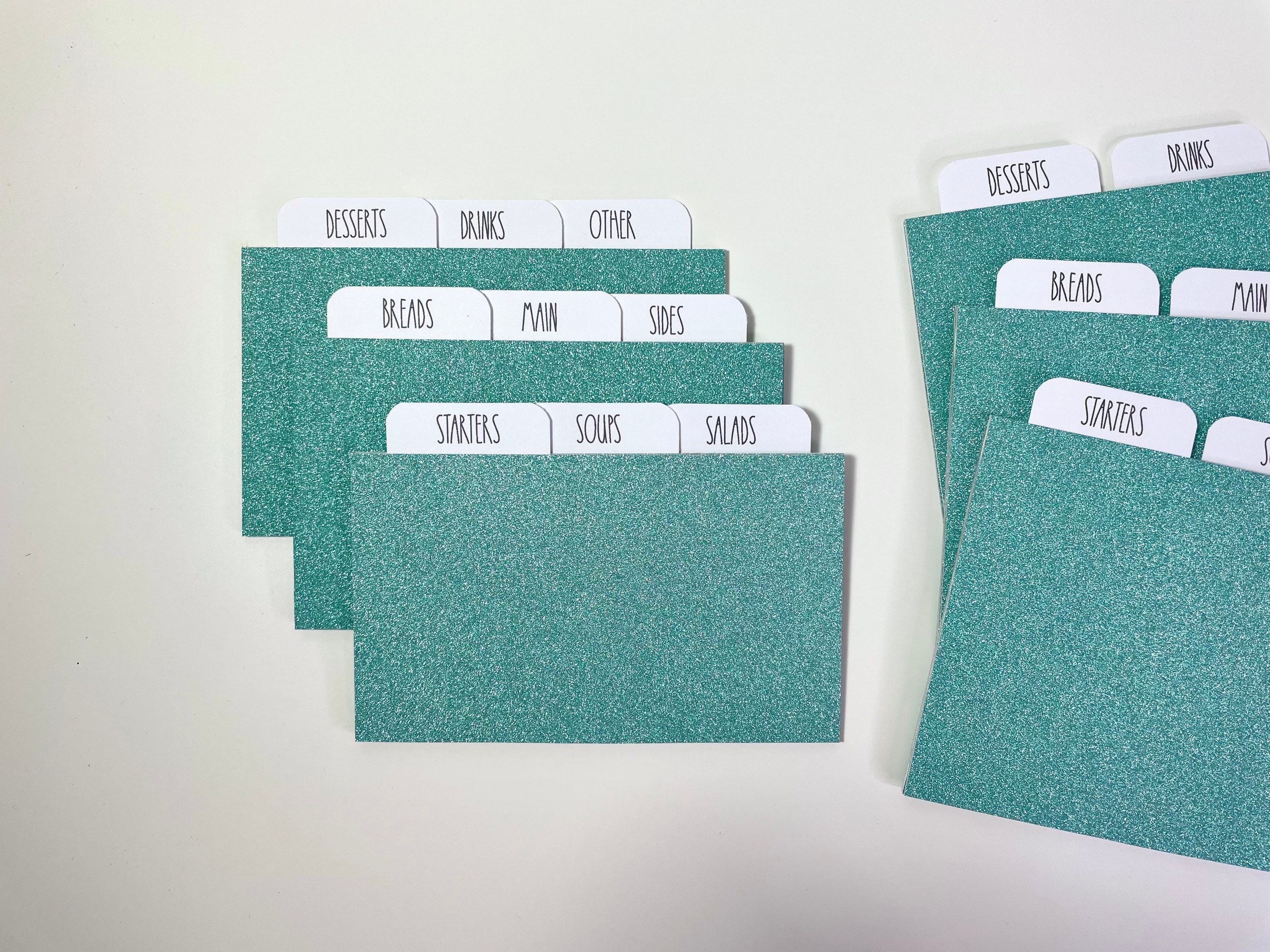 Teal Glitter Recipe Card Dividers 4x6 or 3x5 - Rae Dunn Style Font - Etsy