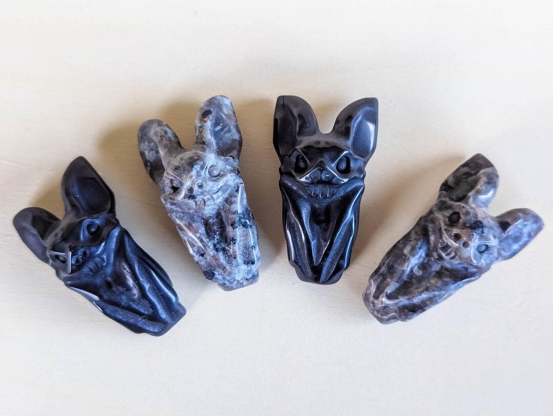 Crystal Bat Carving: Black Obsidian or Yooperlite Hanging Pendant - Etsy