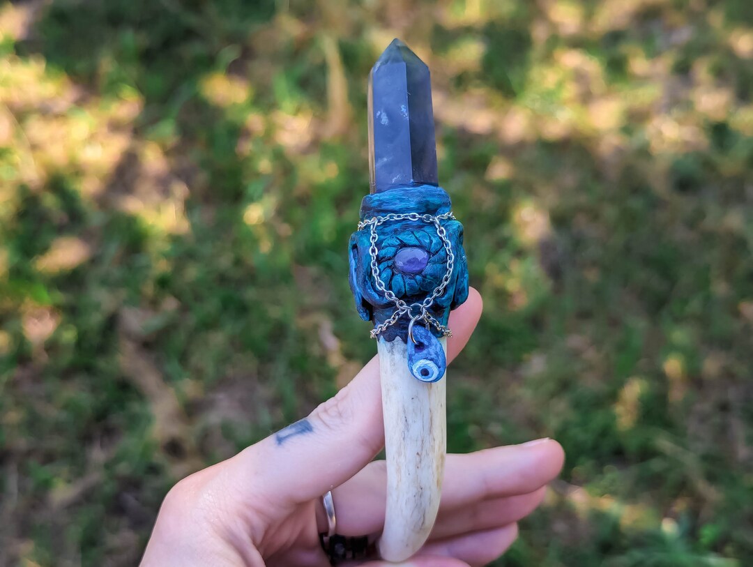 Crystal Deer Antler Wand, Blue Fluorite, Protection Wand, Antler Altar ...