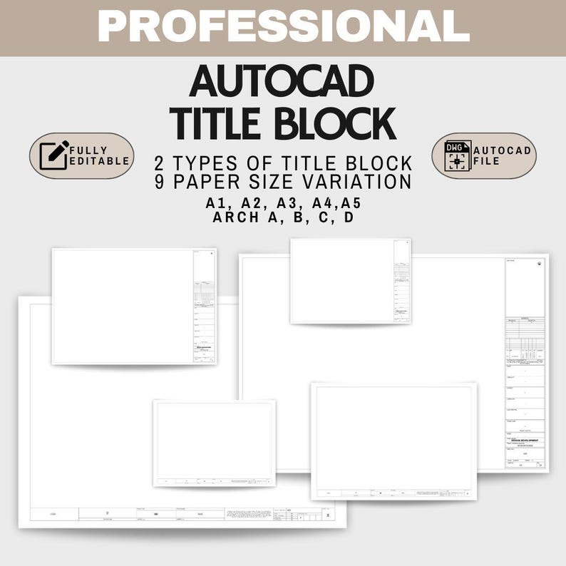 Professional Autocad Title Block Template: 2 Design, 9 Paper Size Each ...
