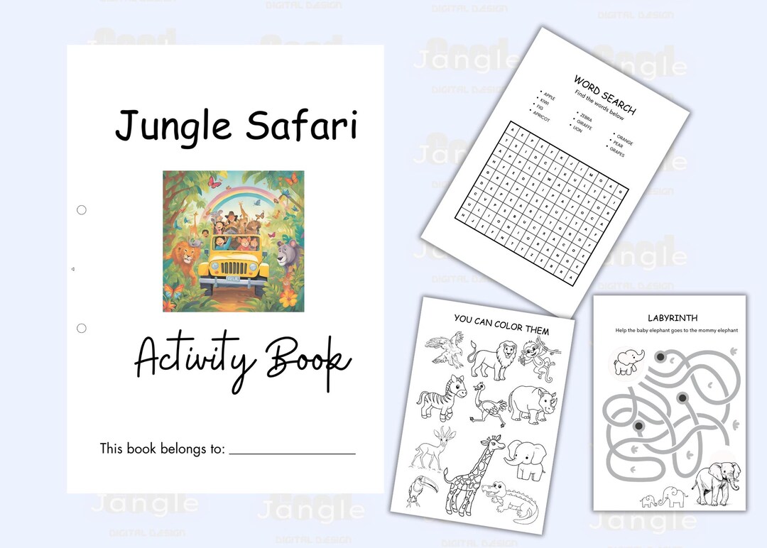 Jungle Safari Coloring and Activities Book Pages, Digital Download PDF ...