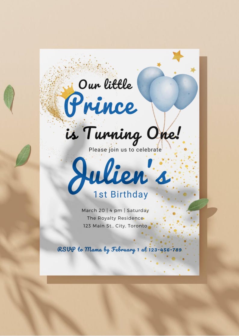 First Birthday Invitation, Editable Our Little Prince is Turning One ...