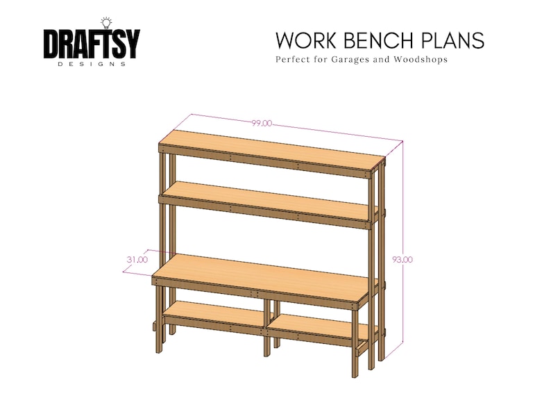 DIY Workbench Plans - Garage Work Table With Storage Shelves, 96 ...