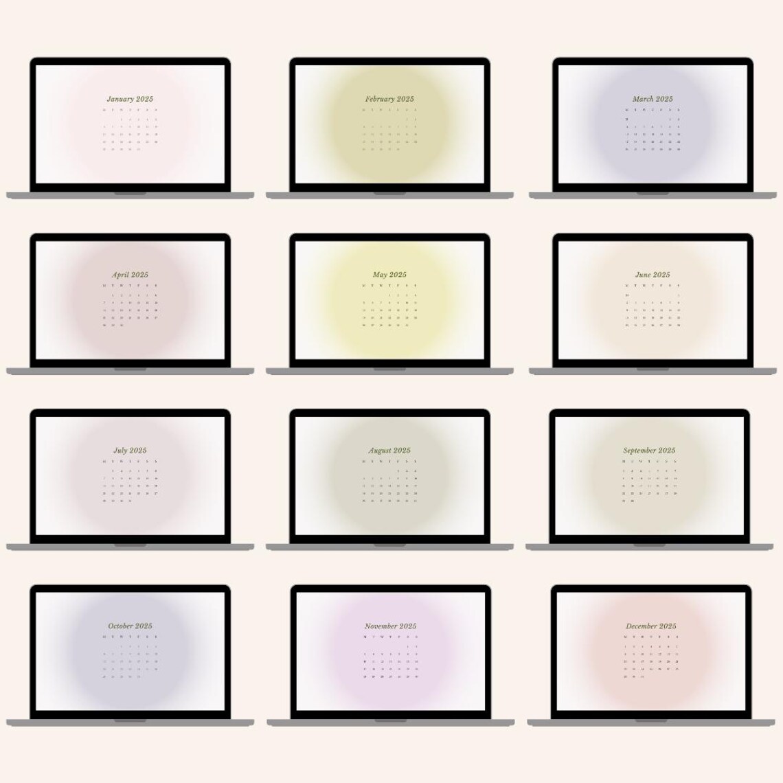 2025 Desktop Calendar Wallpaper Set – Minimal Aesthetic Monthly ...