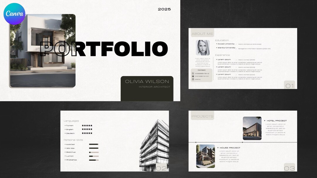 Minimalist Beige Portfolio Template Canva Architect Interior Architect ...