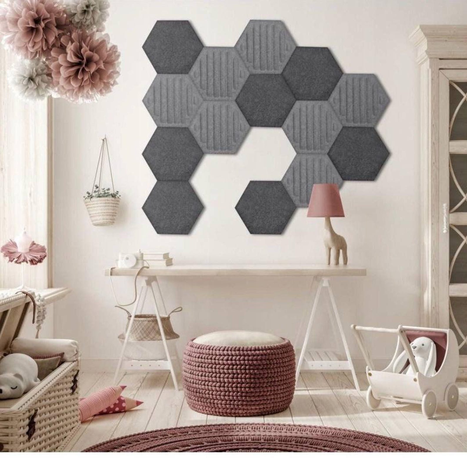 3D Felt Block Wall Panels (acoustic & Decorative Panels) Hexagon Felt ...
