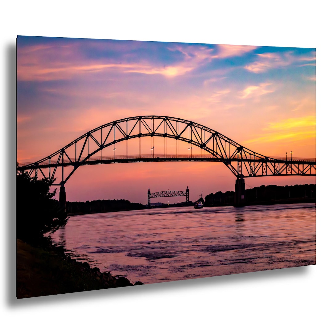 Cape Cod Canal Sunset Print: Bourne & Sandwich Bridges, Massachusetts ...