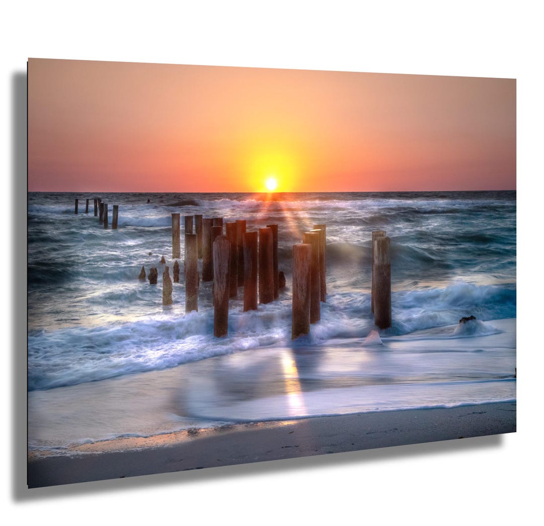 Old Naples Pier Ruins Sunset Print: Coastal Beach Photography, Ocean ...