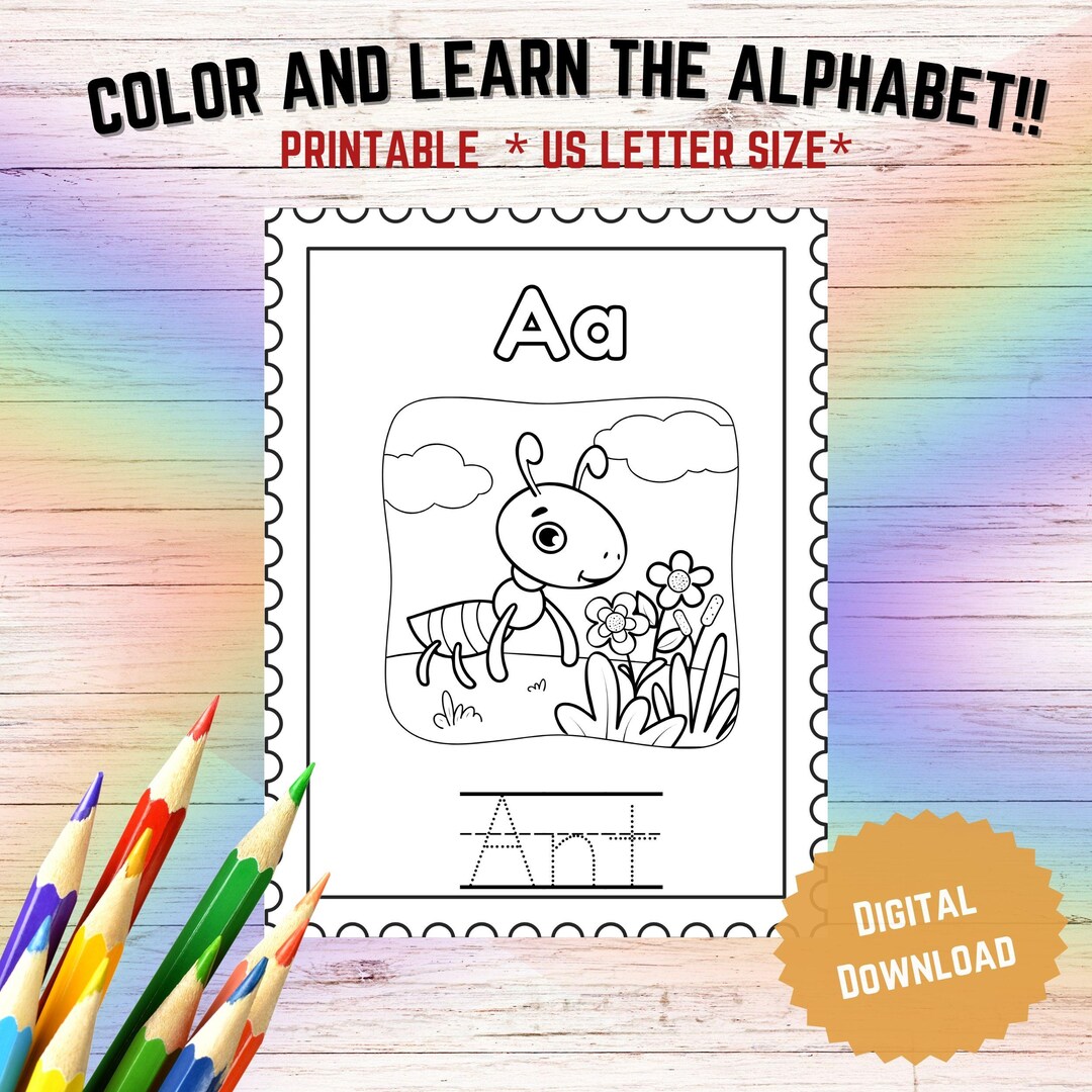 Educational Alphabet Coloring Pages for Kids Digital Printable Coloring ...
