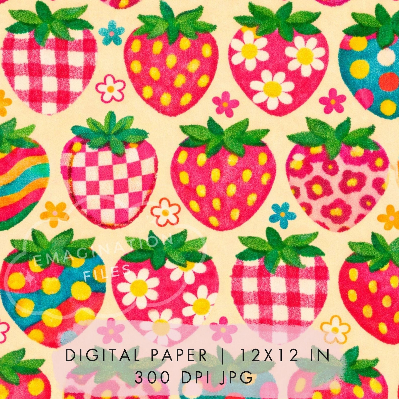 Funky Retro Strawberries Digital Paper Groovy Printable Seamless ...