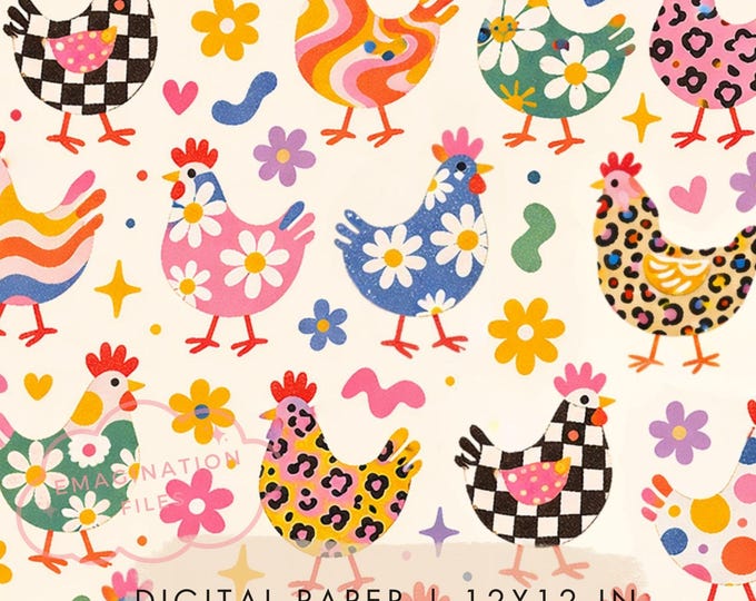 Funky Retro Chicken Digital Paper Groovy Printable Seamless Pattern - Etsy