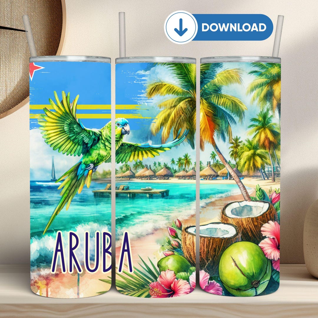Aruba Sublimation Tumbler PNG 20 Oz Skinny Tumbler Wrap Aruba Flag PNG ...