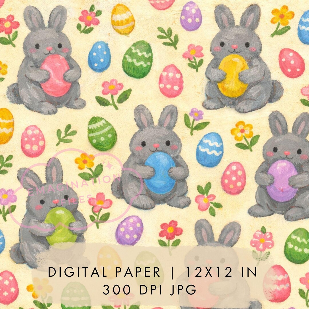 Easter Bunny Digital Paper | Floral Seamless Pattern (12x12 Inches, JPG ...