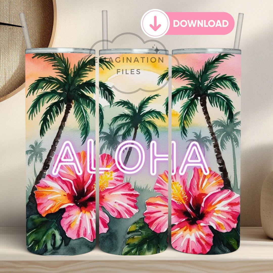 Aloha Sublimation Tumbler PNG 20 Oz Straight Skinny Tumbler Tropical ...