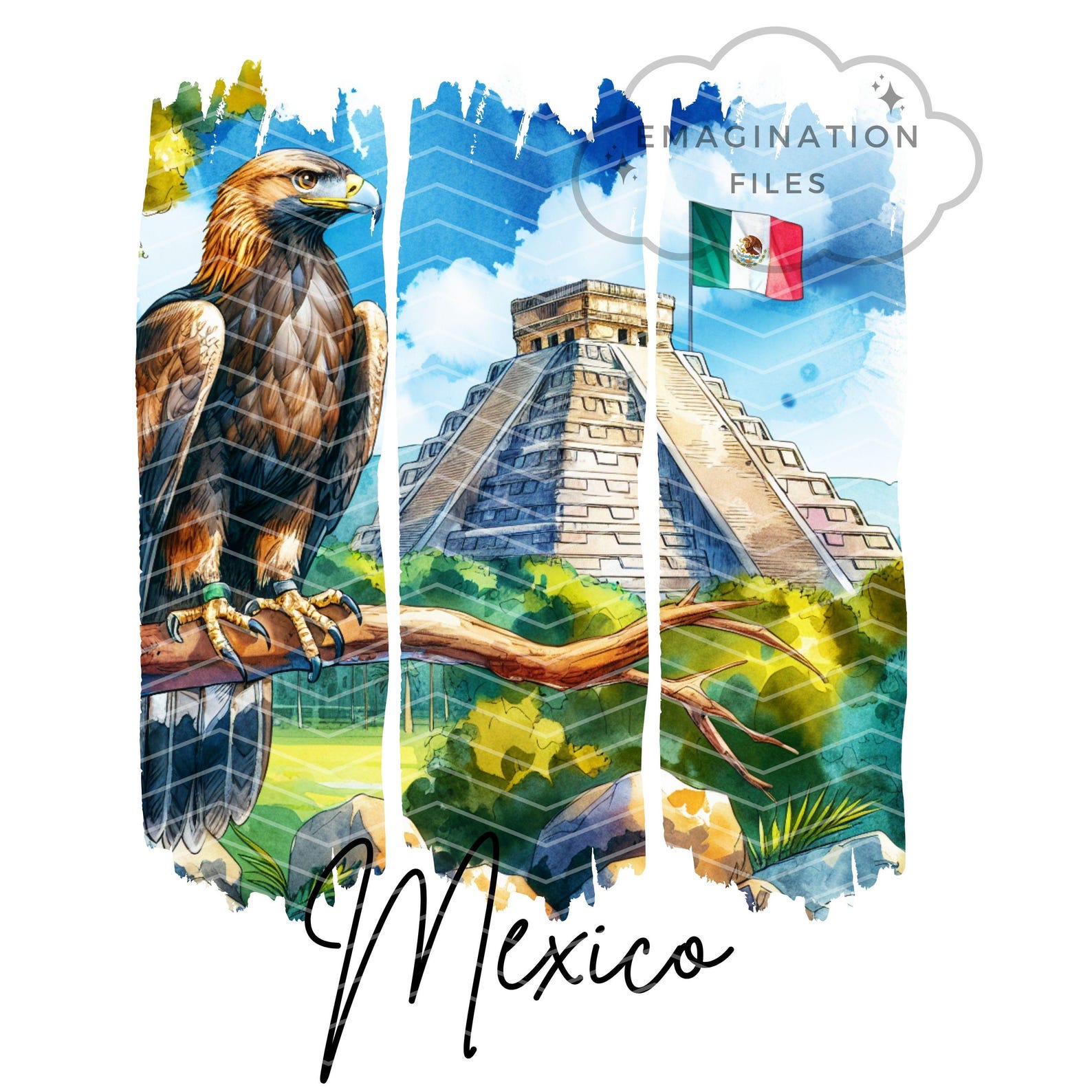 Mexico Flag PNG Sublimation Design, Chichen Itza Art (digital Download ...