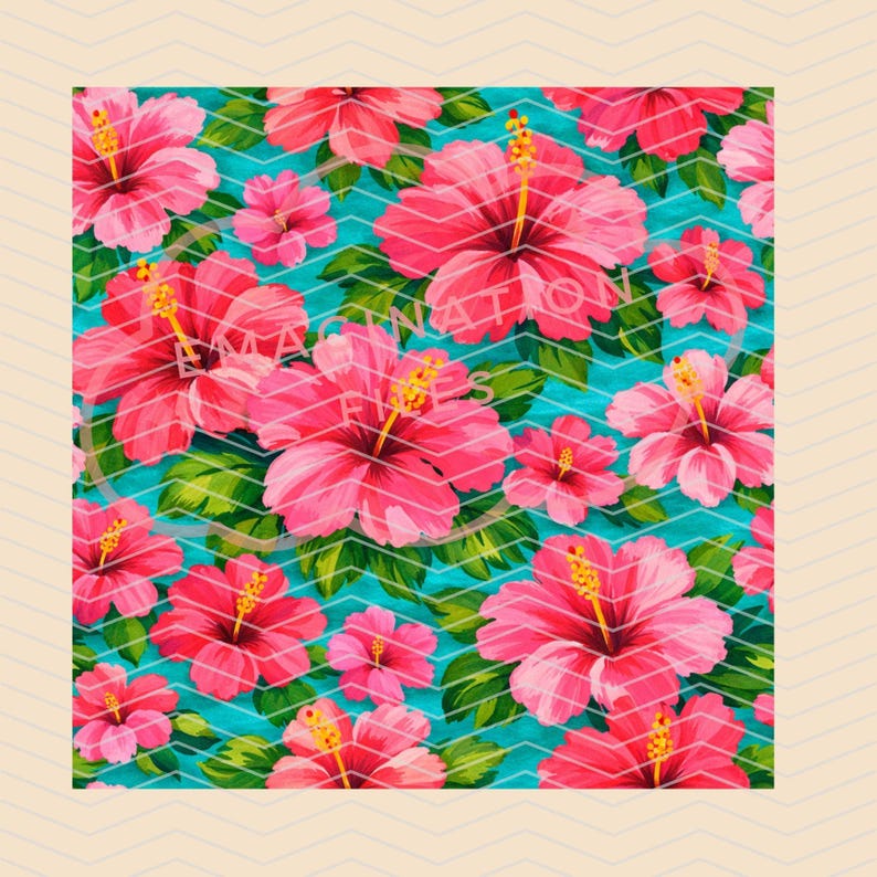 Hibiscus Digital Paper Tropical Floral Seamless Pattern Summer ...