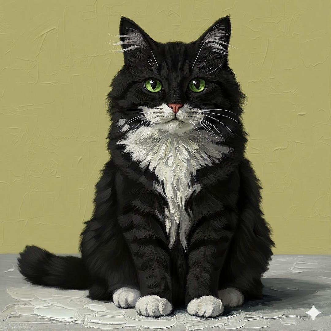 Tuxedo Cat Portrait, Green Eyes, Impasto Style (digital Download) - Etsy