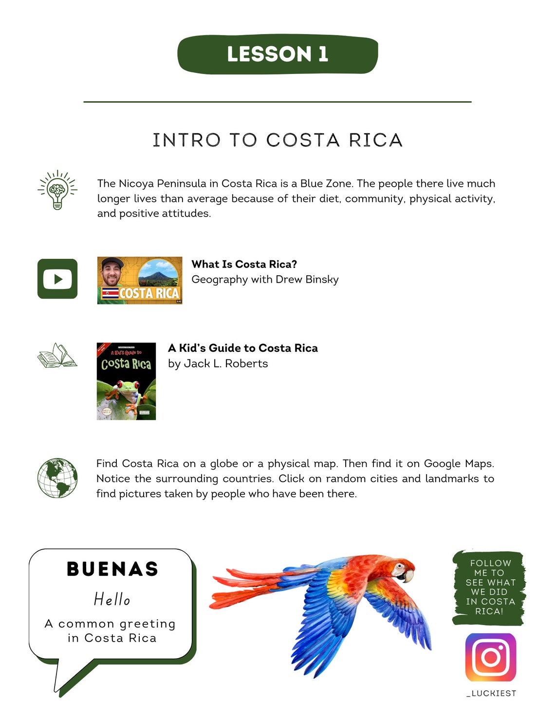 Costa Rica Unit Study - Homeschool Family Lesson - Travel, Math ...