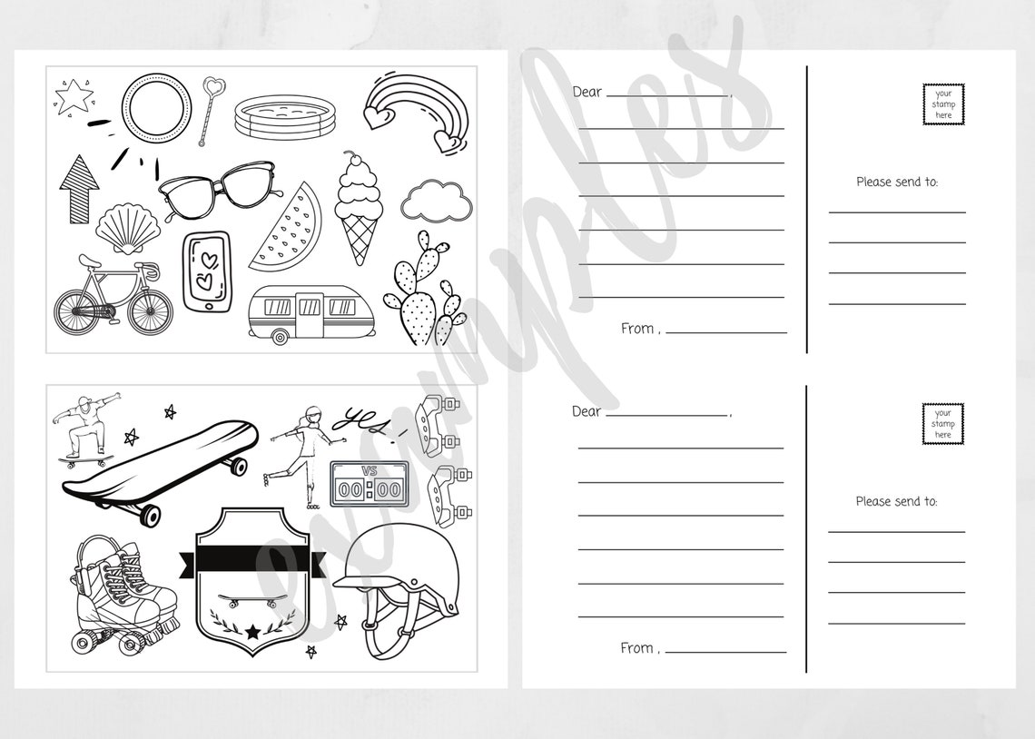 Printed Coloring Postcards for Kids / 30 Open-Ended Postcards | Etsy