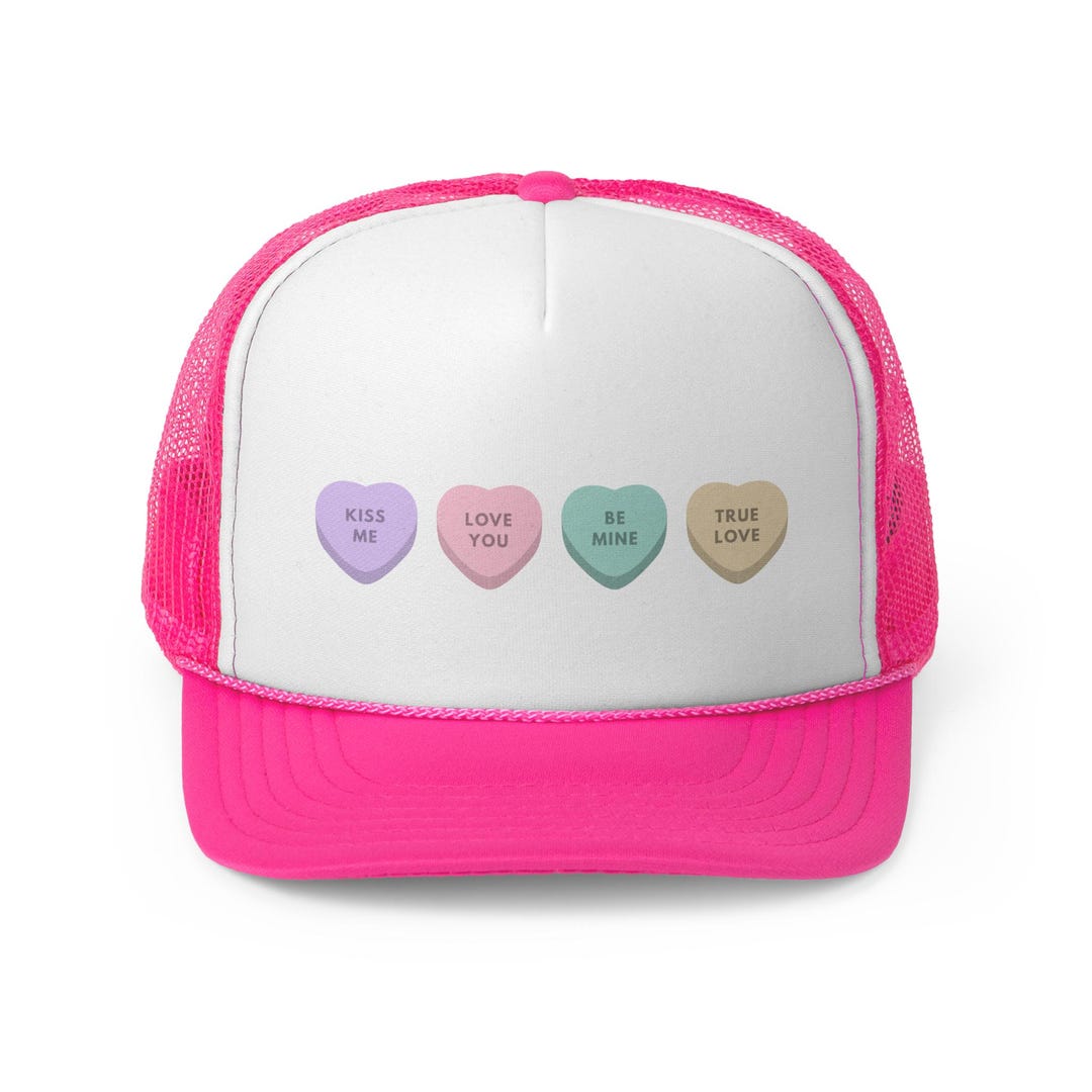Valentine's Candy Heart Trucker Cap, Cute Gift for Her, Casual Summer ...