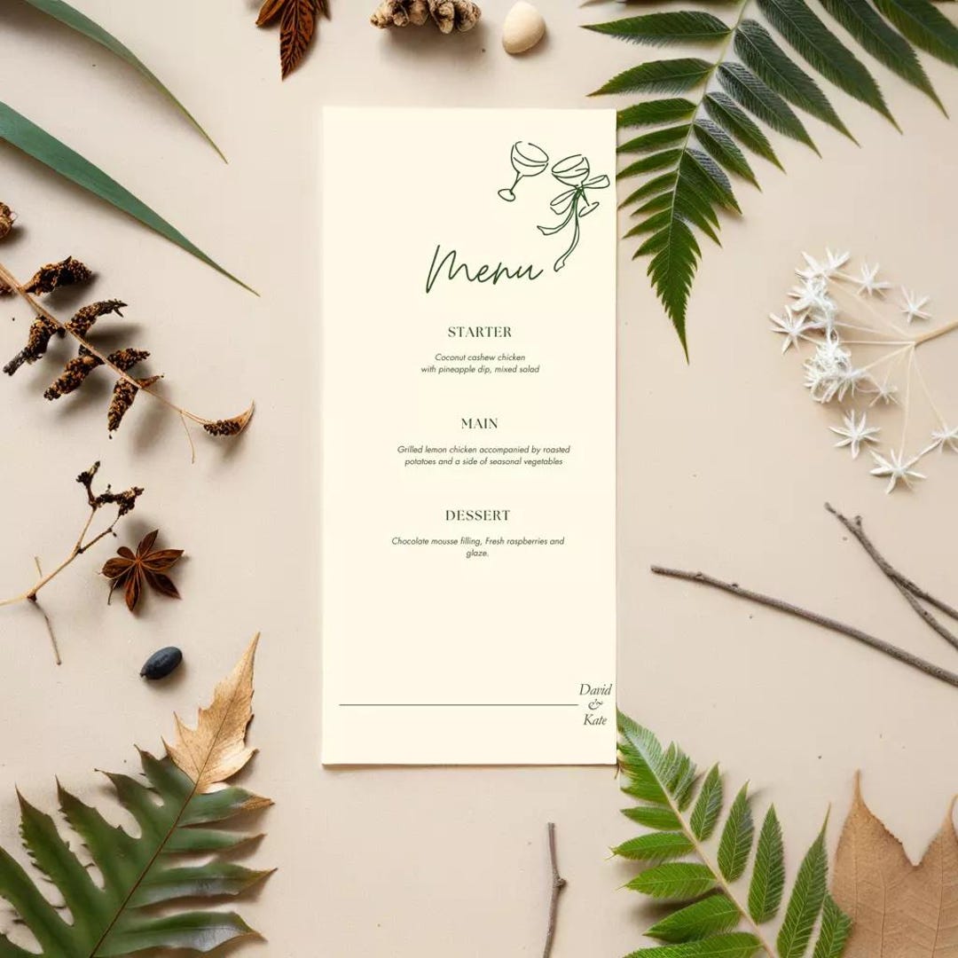 Cheers to Happy Times Menu Template Printable Edit Online Green 4x9 ...