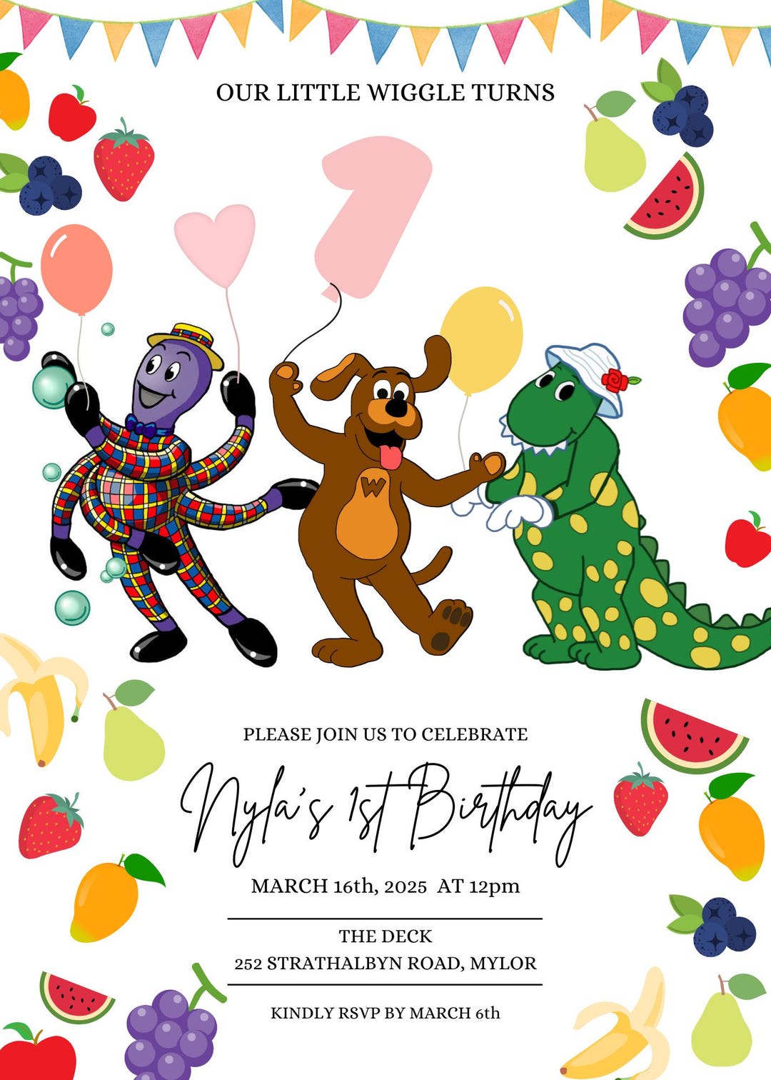 The Wiggles 1st Birthday Invitation: Personalized Invitation (digital ...