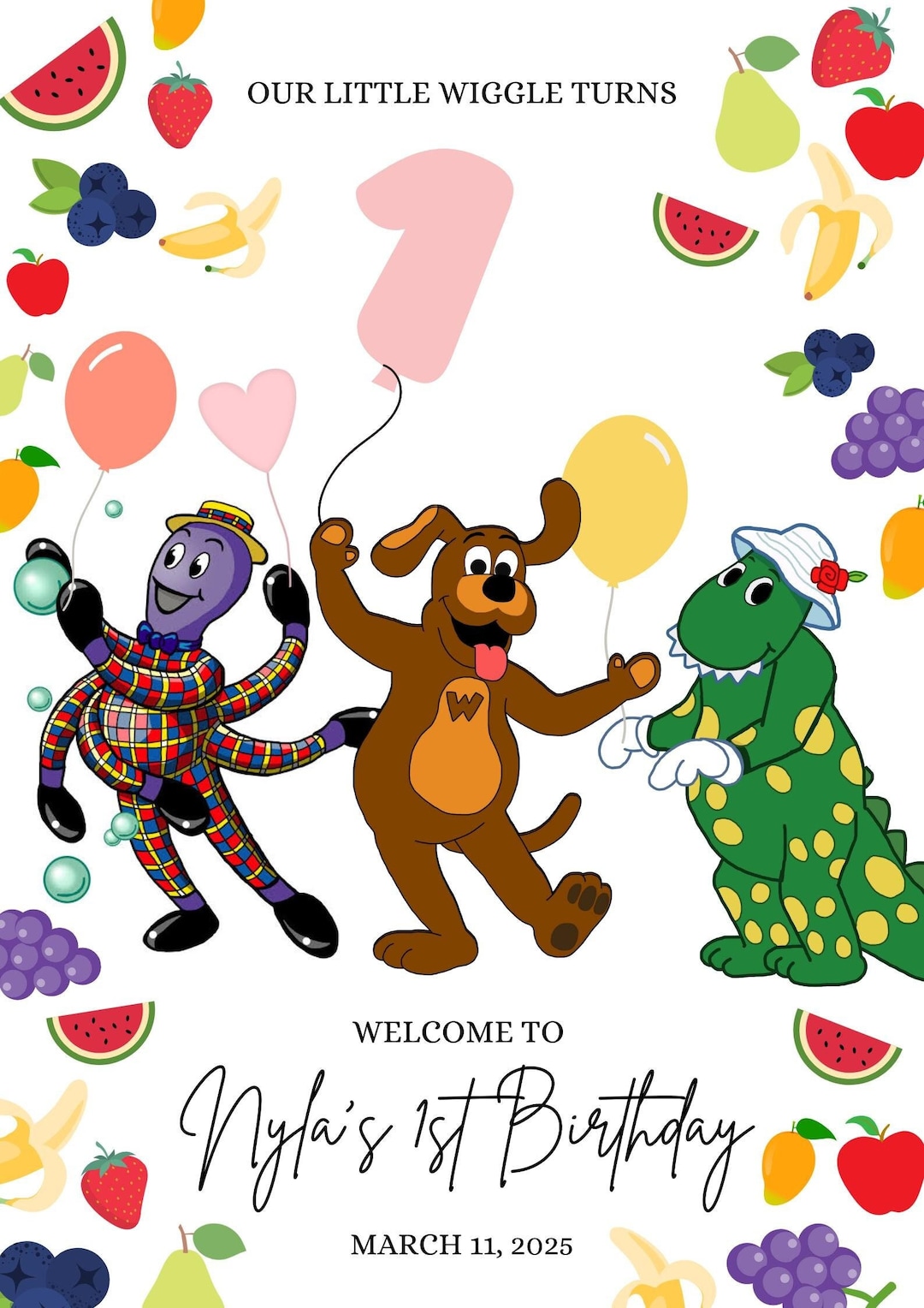 The Wiggles 1st Birthday Welcome Sign Template: Personalised Party ...