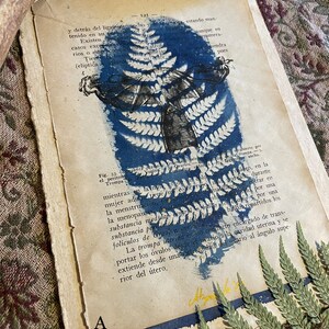 Vintage Anatomy Book Botanical Cyanotype Blue Print With Glass and Fern ...