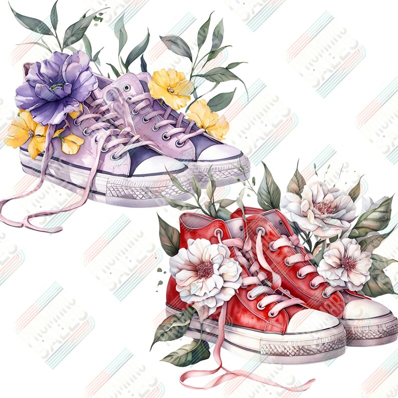 Floral Sneaker Clipart, Watercolor Flower Sneakers, PNG Individual ...
