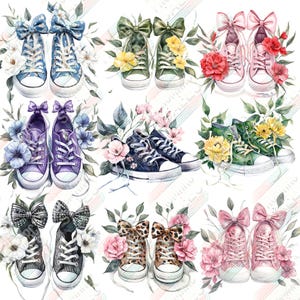 Floral Sneaker Clipart, Watercolor Flower Sneakers, PNG Individual ...
