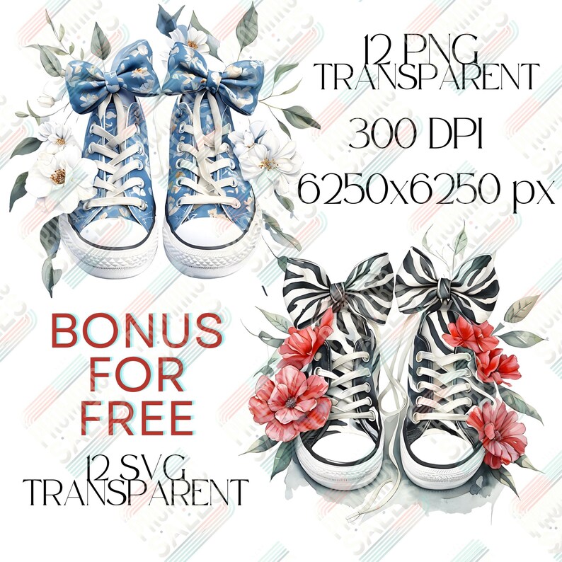 Floral Sneaker Clipart, Watercolor Flower Sneakers, PNG Individual ...