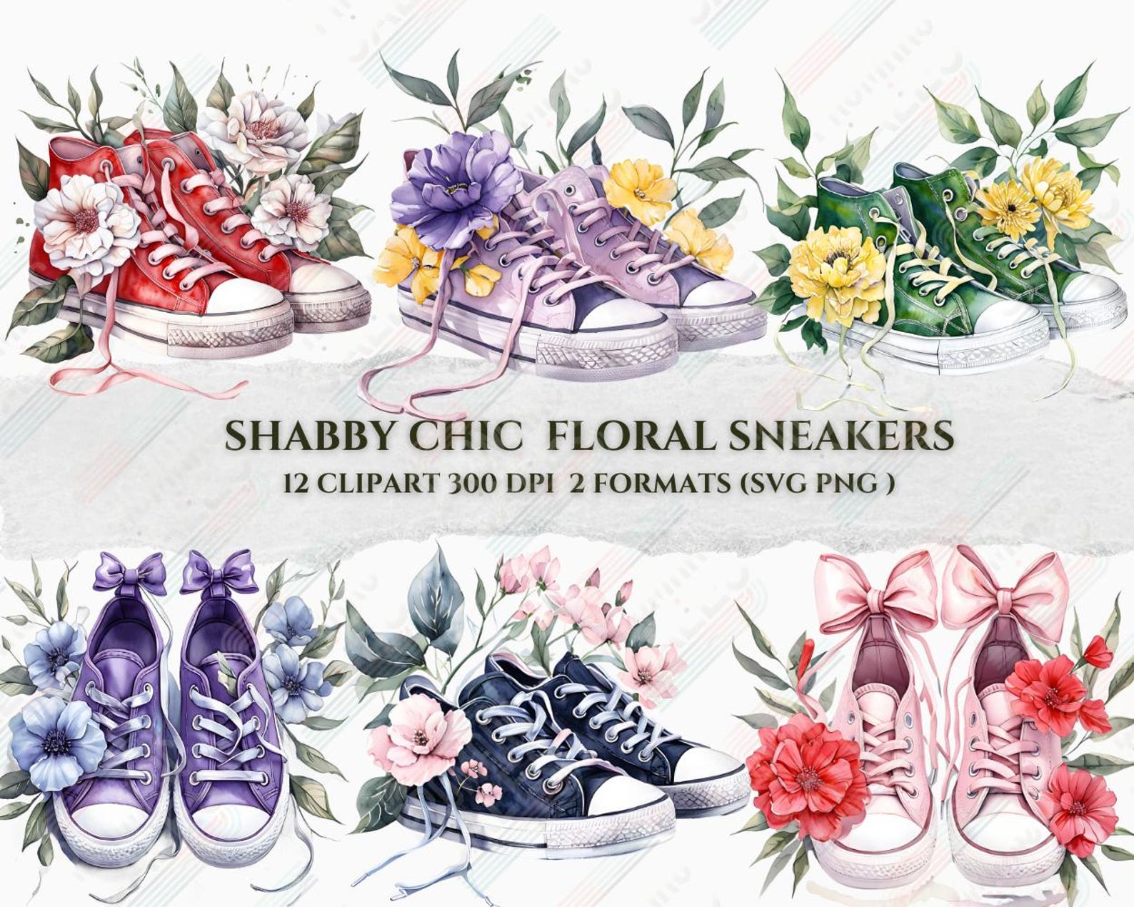 Floral Sneaker Clipart, Watercolor Flower Sneakers, PNG Individual ...