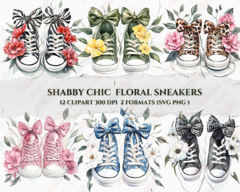Floral Sneaker Clipart, Watercolor Flower Sneakers, PNG Individual ...