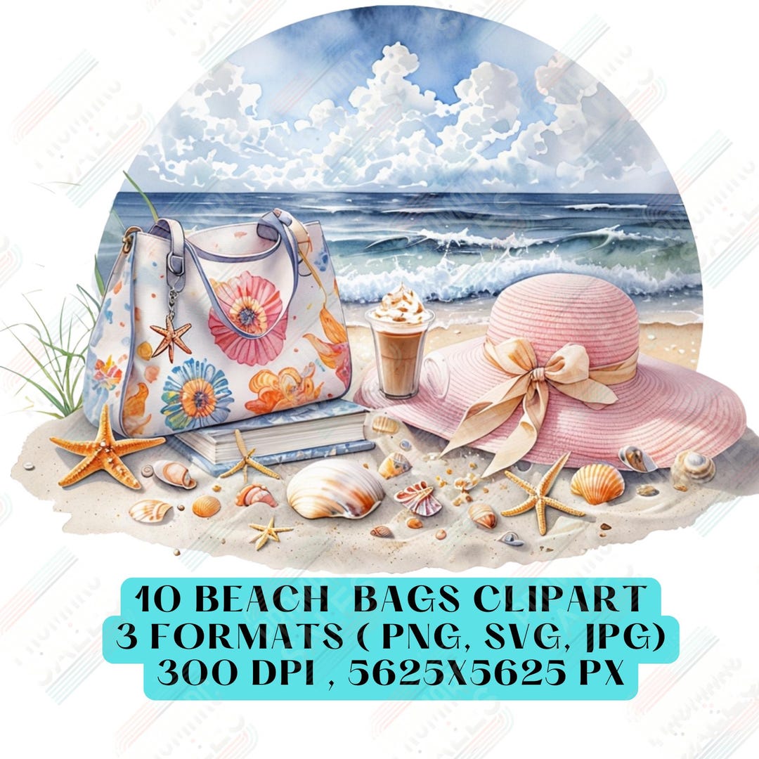 Beach Bag Clipart Set Watercolor Beach Bags, Printable Summer Art, High ...