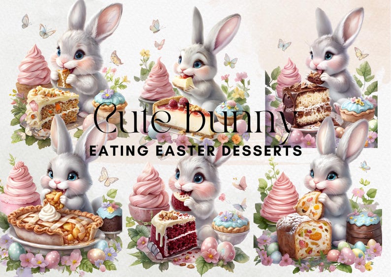 8 PNG Watercolor Easter Dessert Clipart, Floral Easter Sweet ...
