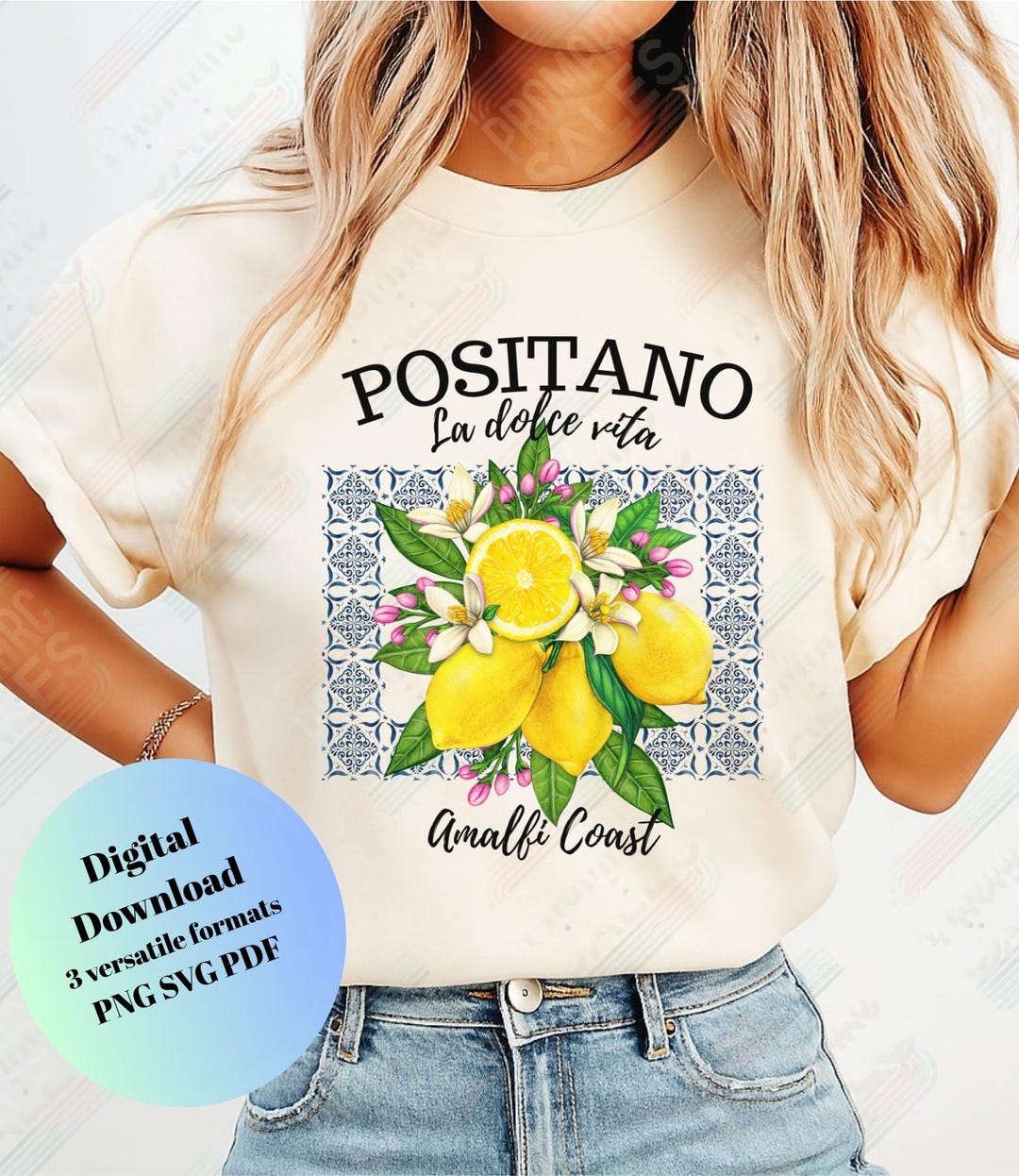 Positano Lemon Floral Design: Amalfi Coast Summer Graphic PNG File - Etsy